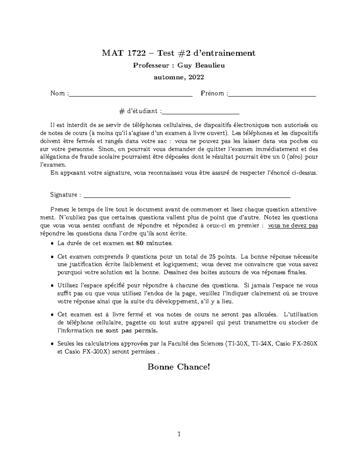 MAT1722 Test pratique 2 v3 A2022 - MAT 1722 – Test #2 d’entrainement ...