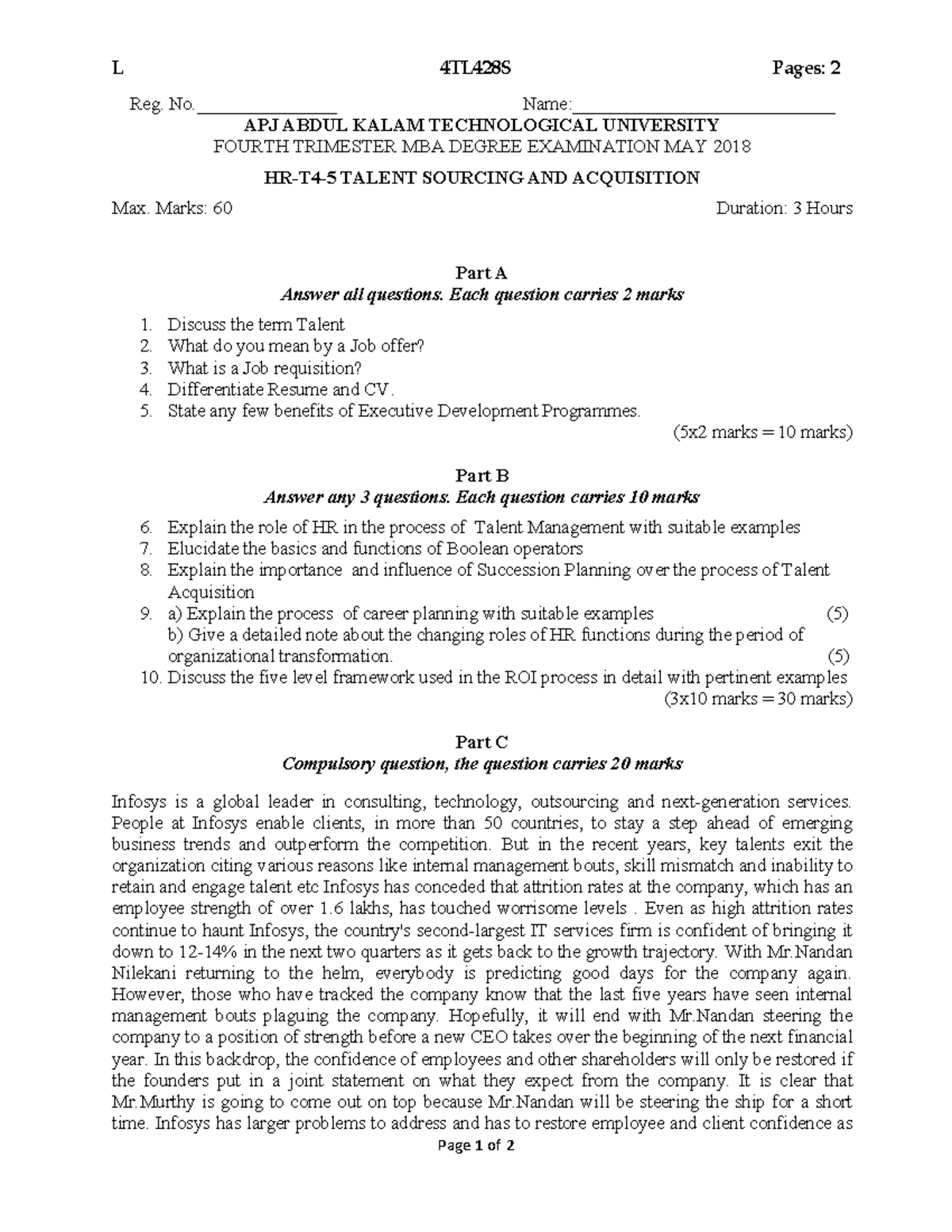 TSA-2 - Question paper - L 4TL428S Pages: 2 Page 1 of 2 Reg. No ...