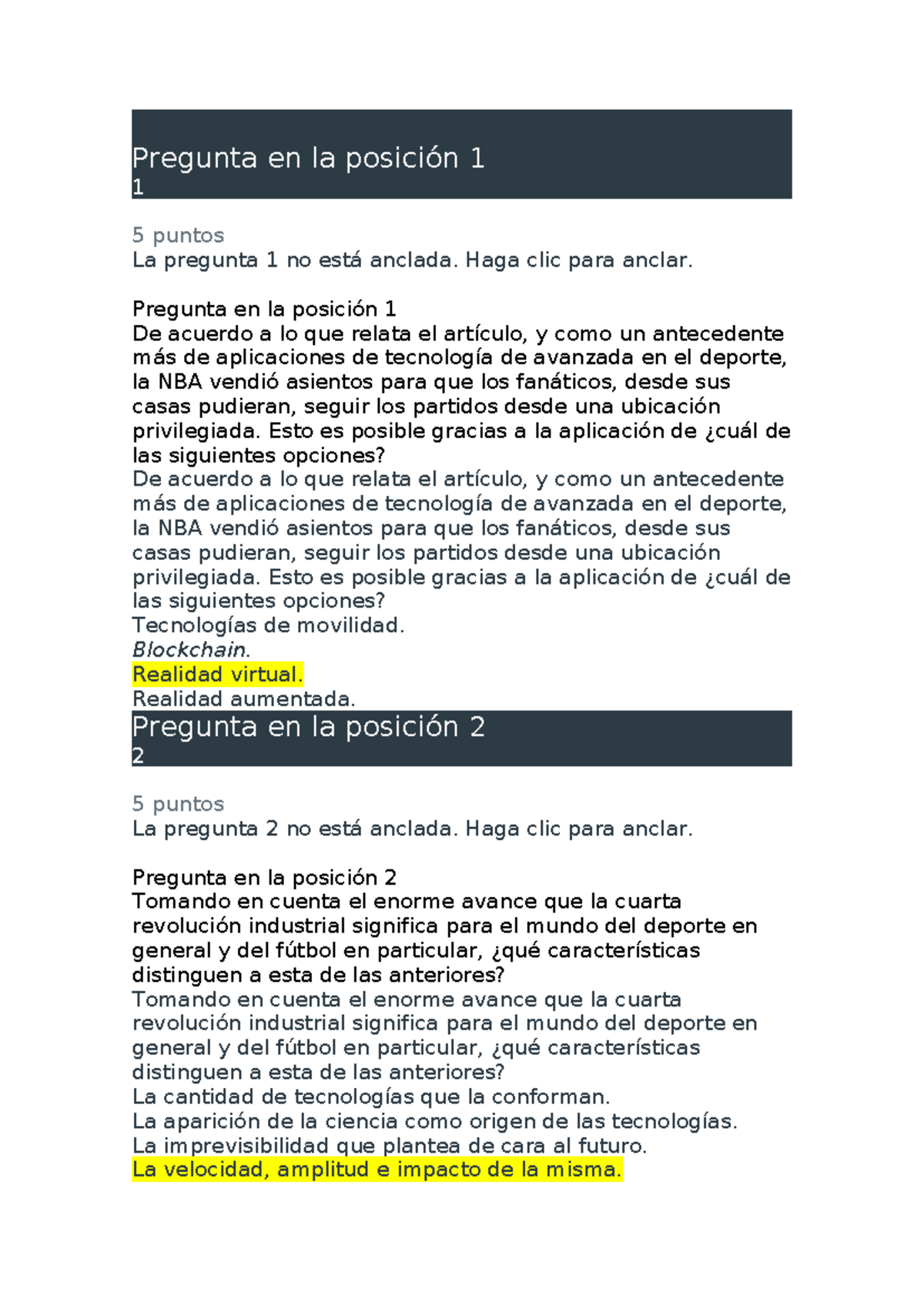 TP N°1 - Carrera Contador Publico 2024 - Pregunta en la posición 1 1 5 puntos La pregunta 1 no ...