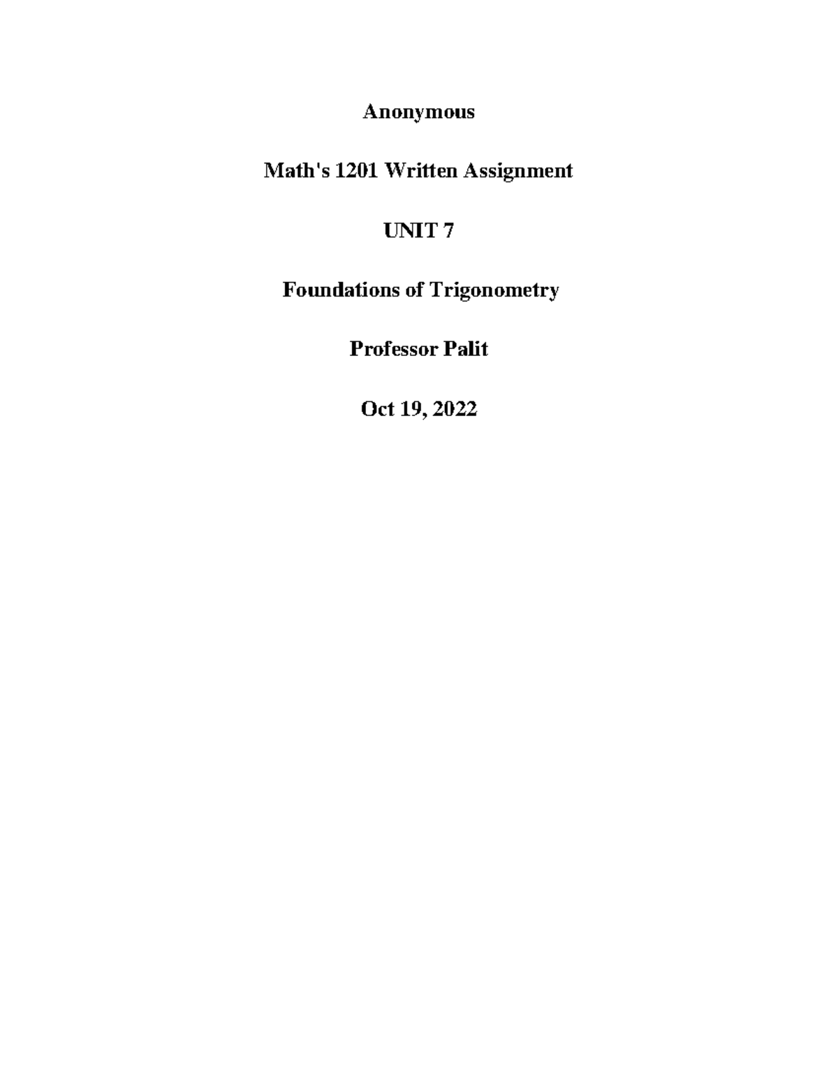 My Unit 7 Maths written Assignment - Anonymous Math's 1201 Written ...