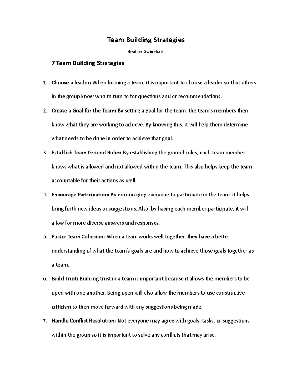 Team Building Strategies - Team Building Strategies Heather Swinehart 7 ...