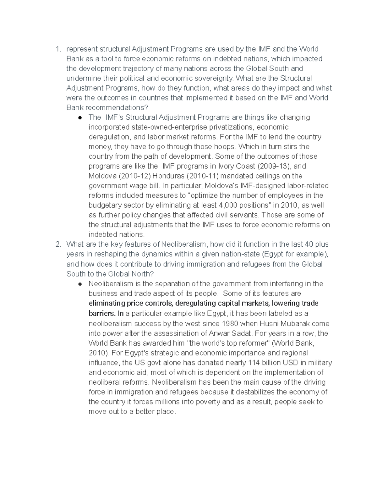 Final Exam - represent structural Adjustment Programs are used by the ...