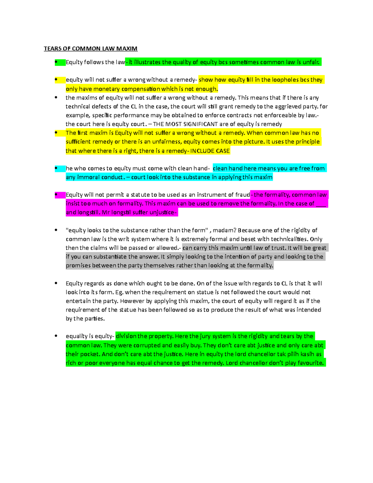 Tutorial Questions equity and trust - Equity and Trust - UiTM - Studocu