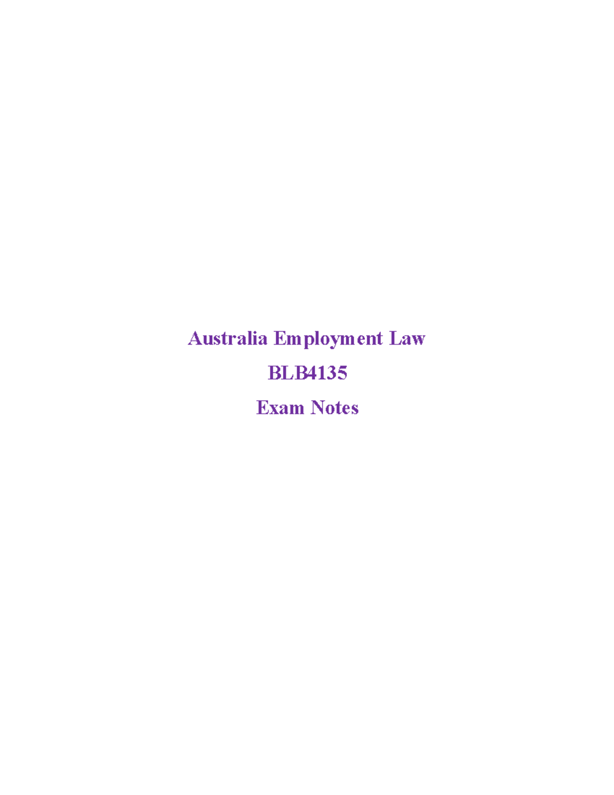 Australia Employment Law - Exam Notes - Australia Employment Law BLB ...