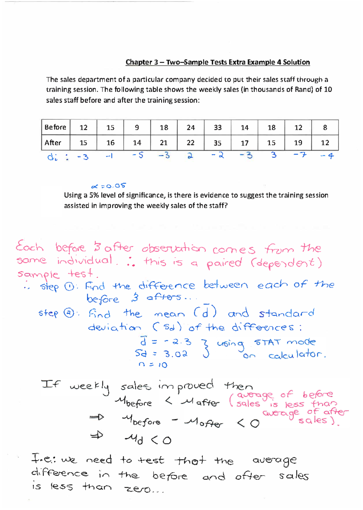 Chapter 3 Two Sample Tests Extra Example 4 Solution Chapter 3 Two