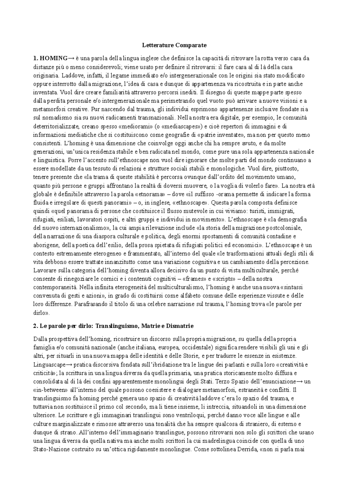Letterature Comparate - Letterature Comparate HOMING→ è una parola ...