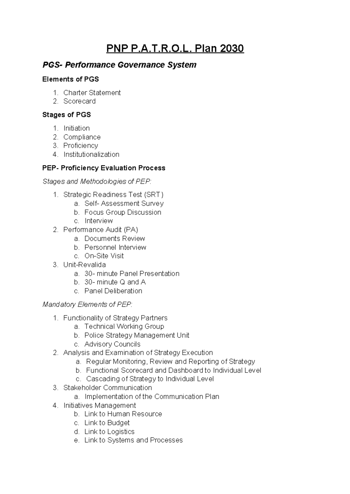 PNP-PEP- Booklet - FOr CLassroom discusion - PNP P.A.T.R.O. Plan 2030 ...