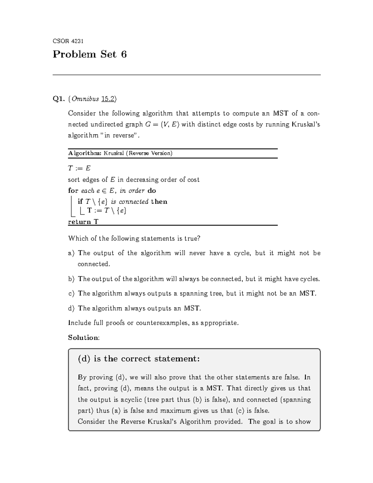Homework Problems Set - 6 - CSOR 4231 Aymen Qabel (AQ2250) Problem Set 6 Salam Afiouni (SA4316 ...