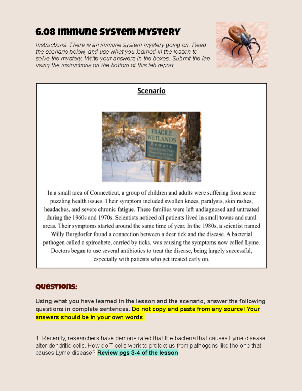 Copy of 6 08 immune system mystery assignment - 6 Immune System Mystery ...