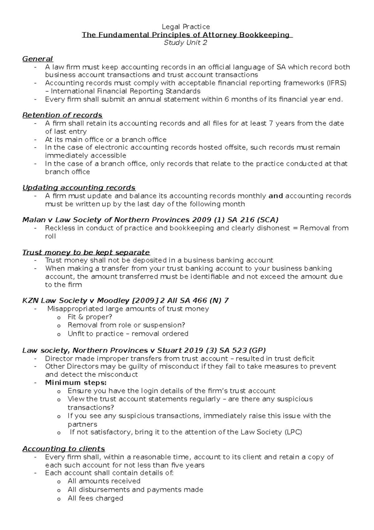 Study Unit 2 - notes - Legal Practice The Fundamental Principles of ...