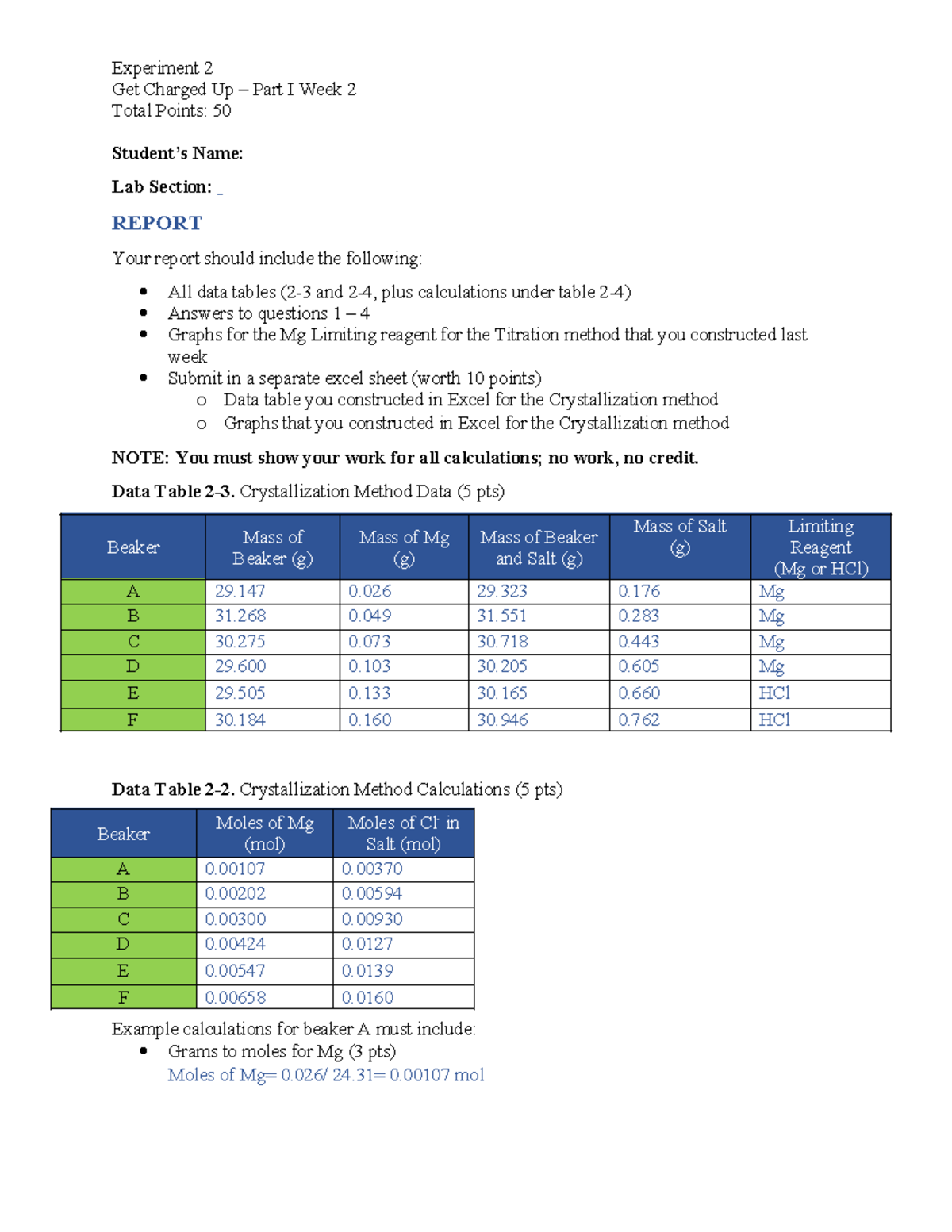 Exp. 2 - Get Charged Up Part 1 - week 2 - Experiment 2 Get Charged Up ...