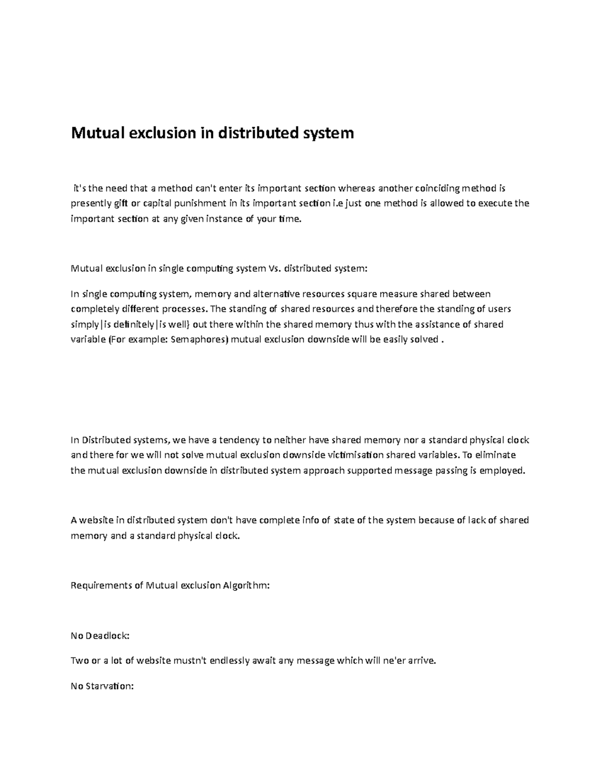 Mutual exclusion in distributed system - Computer Organization - Studocu
