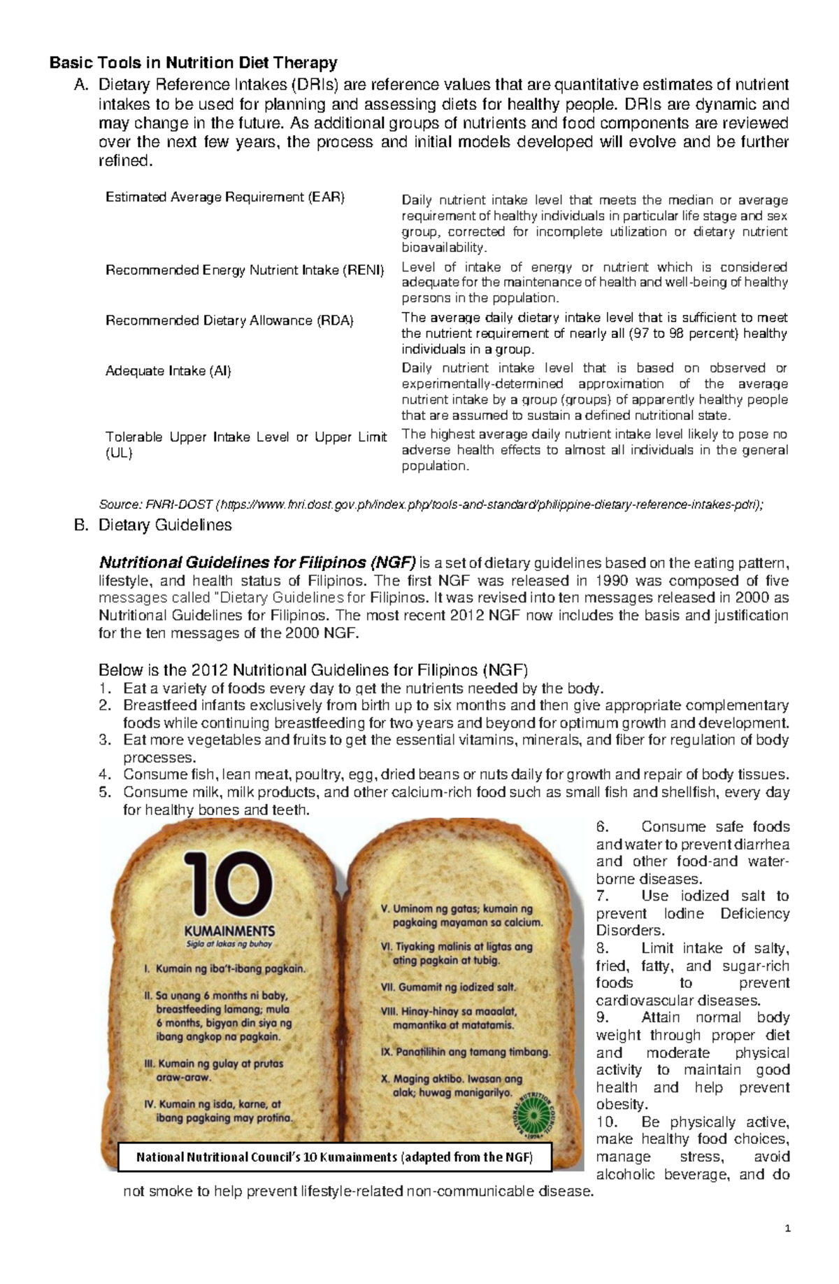 Module 2 Nutri Diet - Notes - 1 Basic Tools in Nutrition Diet Therapy A ...