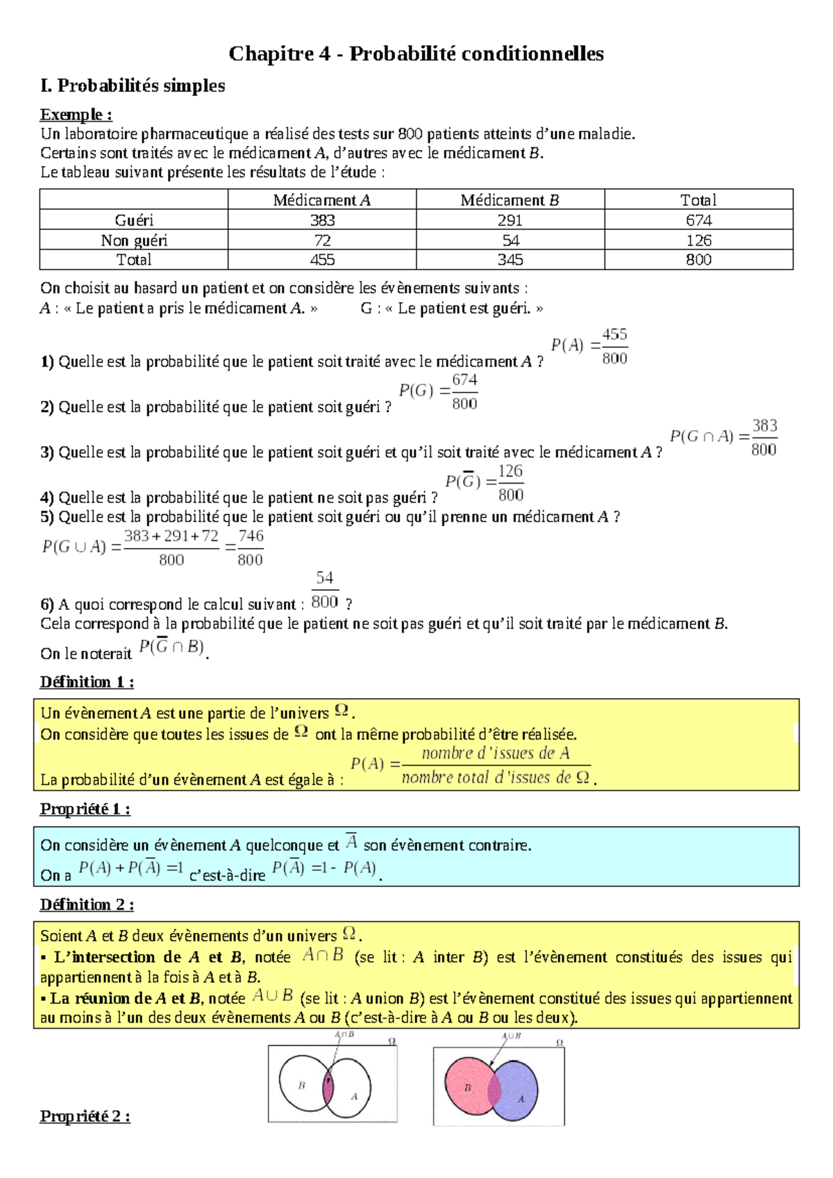 Chapitre 4 - Cours - Probabilités conditionnelles - N - Chapitre 4 ...
