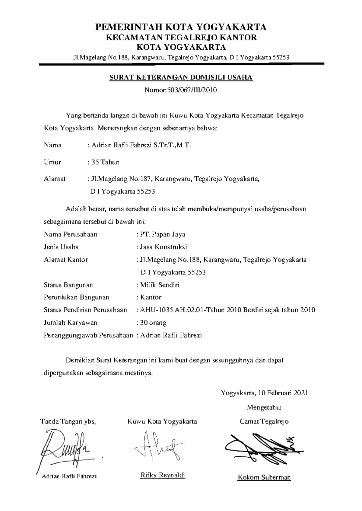 Surat Keterangan Domisili Usaha - PEMERINTAH KOTA YOGYAKARTA KECAMATAN ...