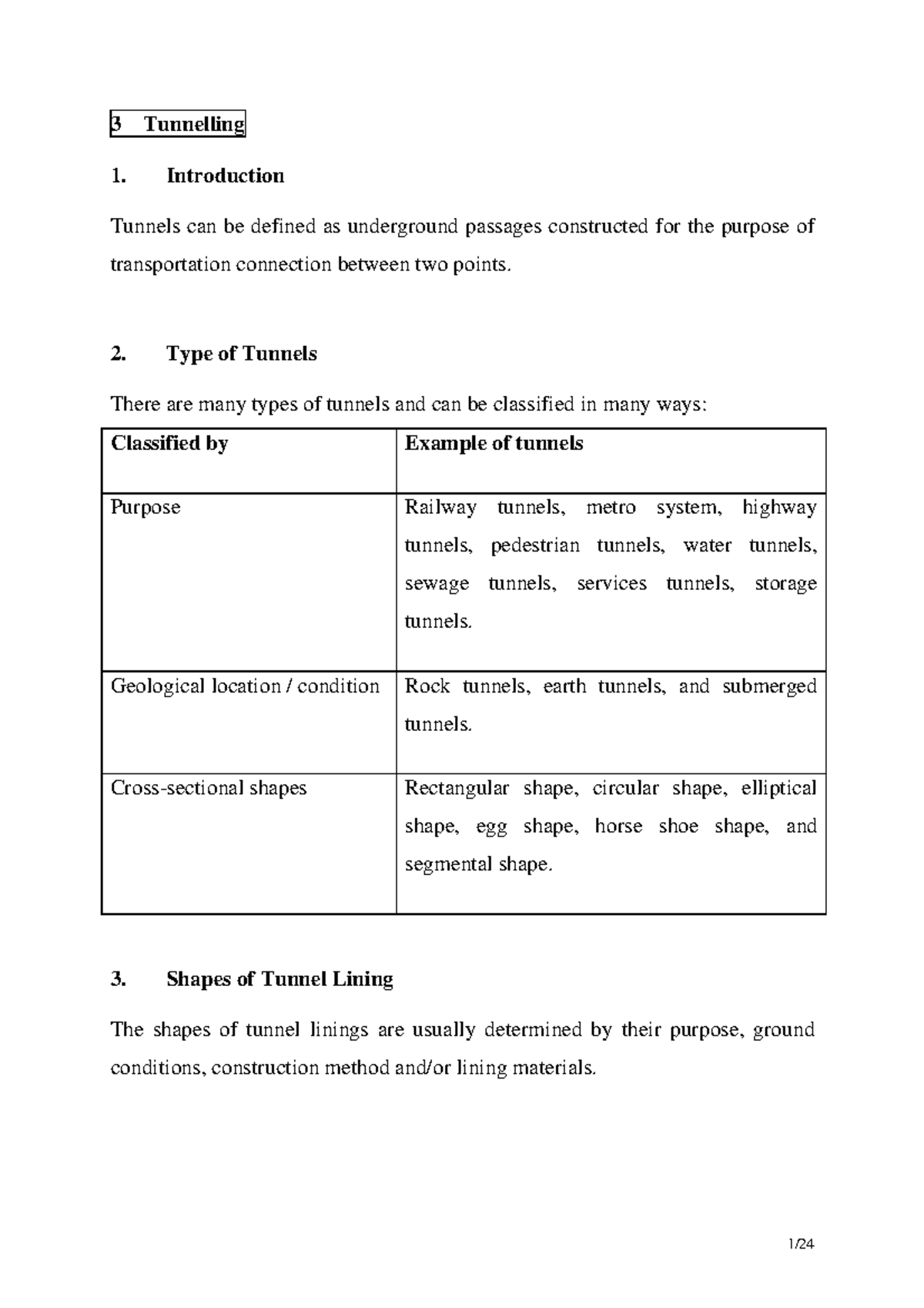 3-Tunnel - lecture notes on tunnels - 3 Tunnelling Introduction Tunnels ...