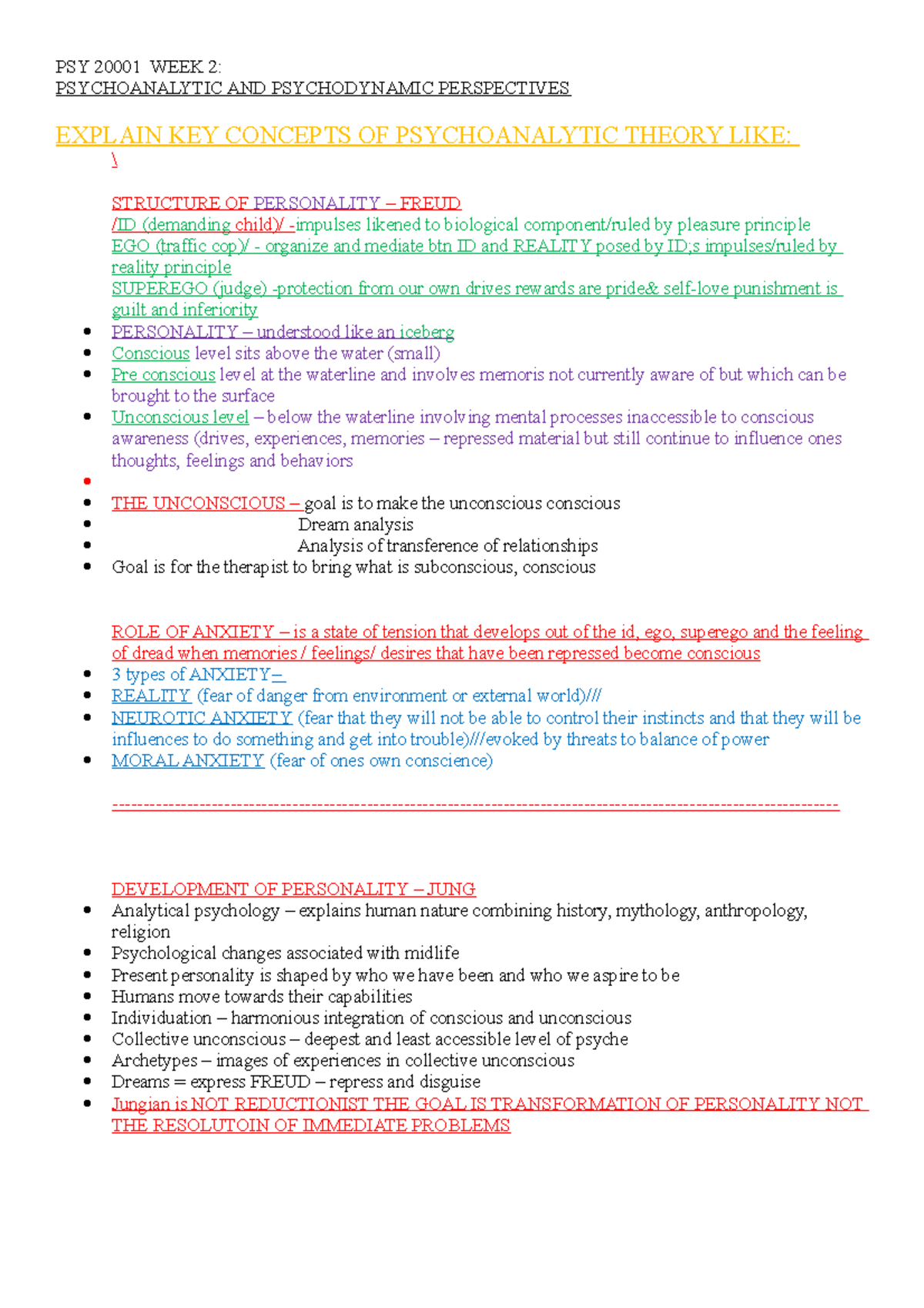 PSY 2000 1 WEEK 2 - Lecture notes for week 2 Theories of counselling ...