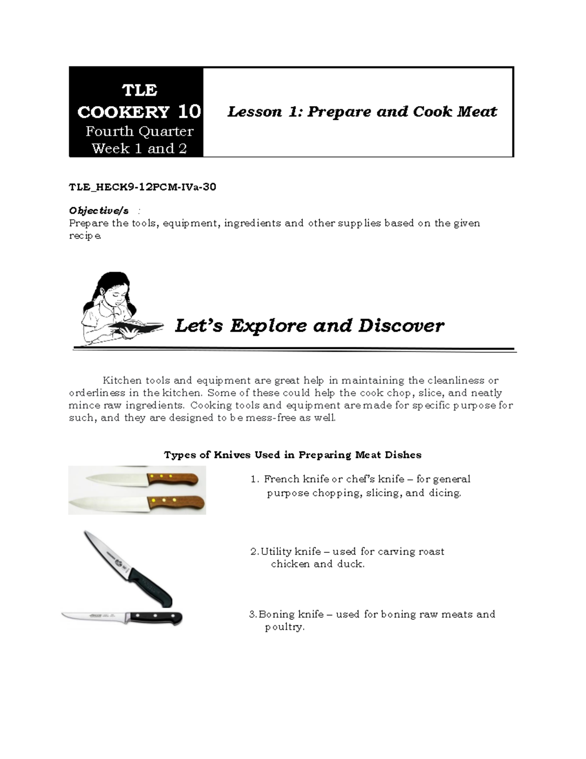 Cookery 10Q4Week1and2Activity Sheets - TLE_HECK 9 - 12PCM-IVa- 30 ...