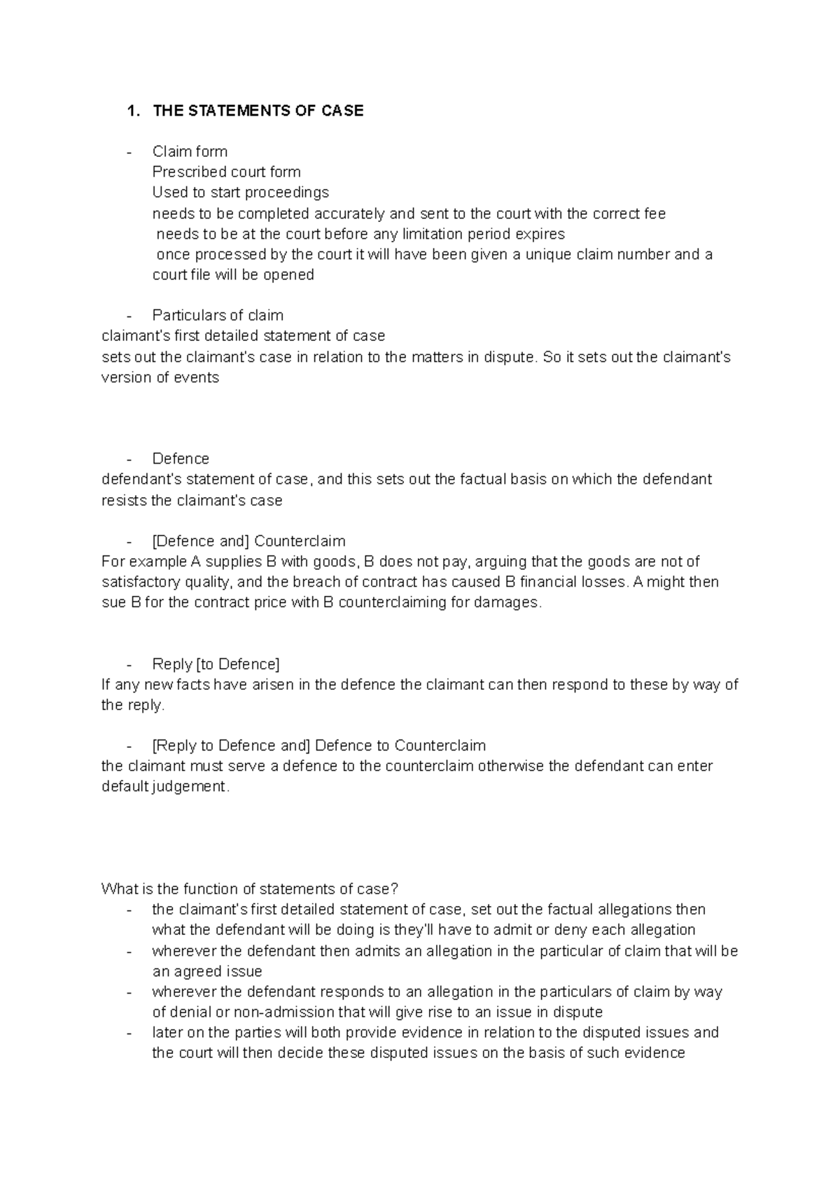 CDR - LG2 Statements of Case - 1. THE STATEMENTS OF CASE Claim form ...