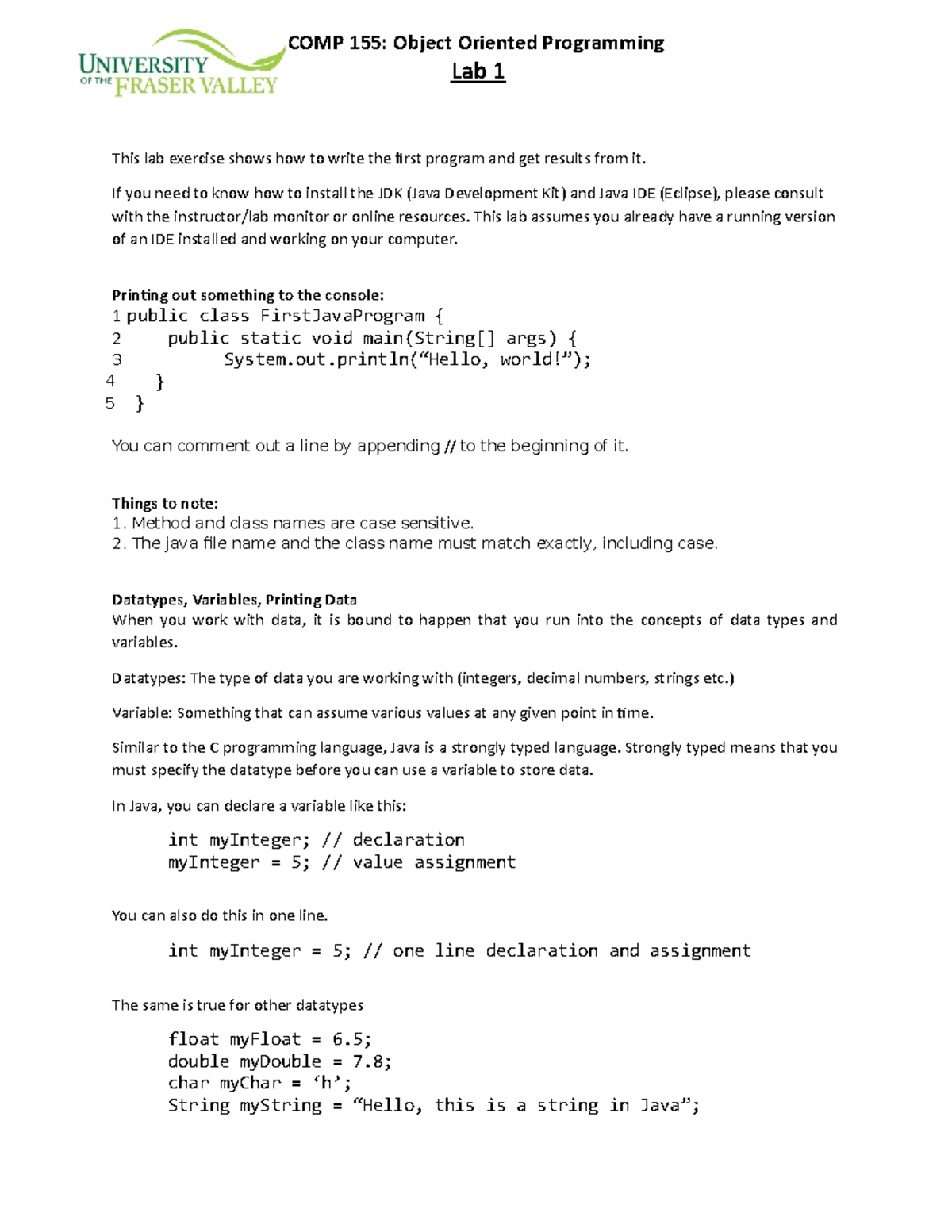 Lab 1 - Labs that reflect the content learned and will be used in exams/quizzes. - COMP 155 ...