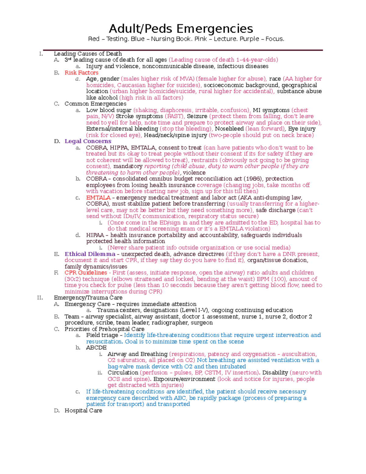 Adult:Peds Emergencies - Adult/Peds Emergencies Red – Testing. Blue ...