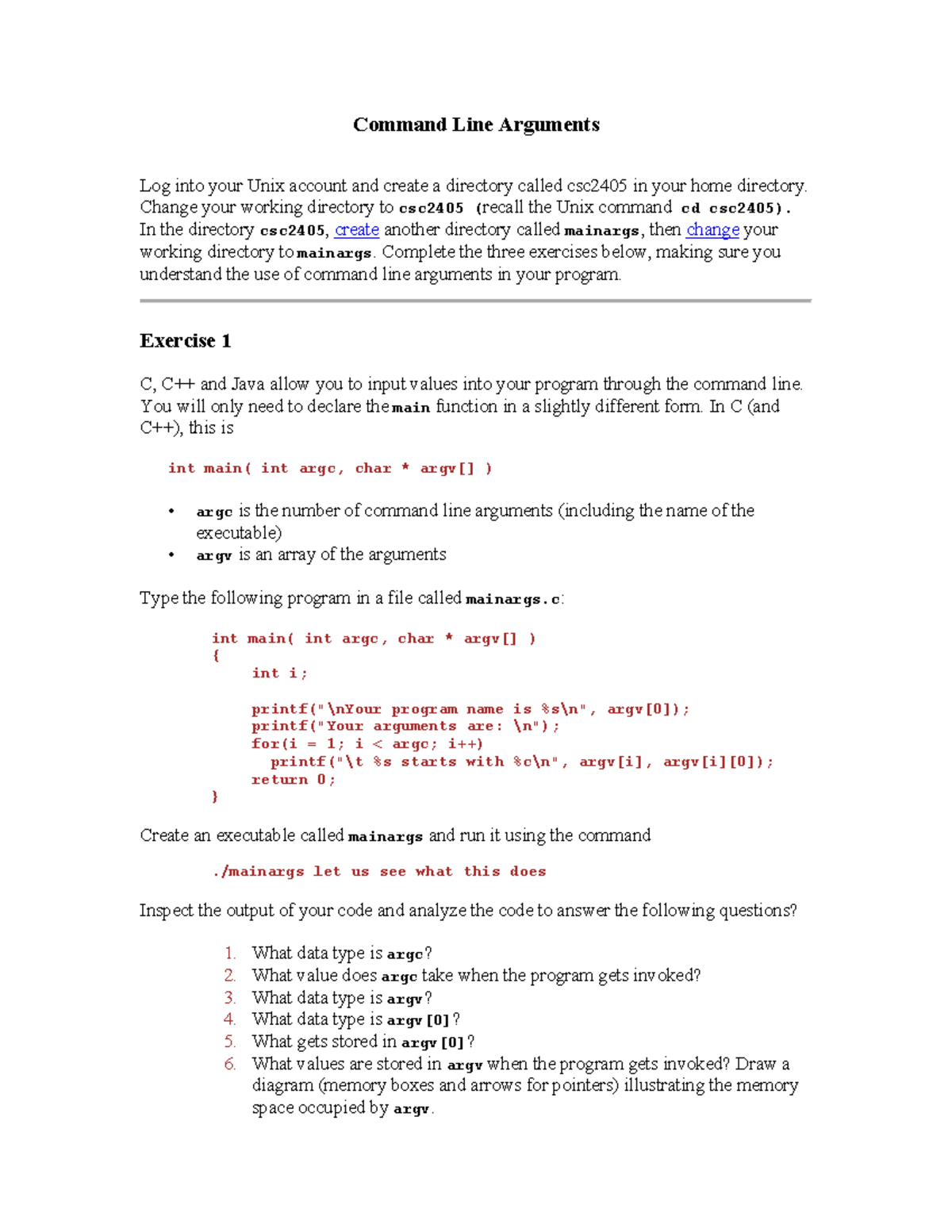 Cmdargs - Yhhbnn - Command Line Arguments Log into your Unix account and create a directory ...