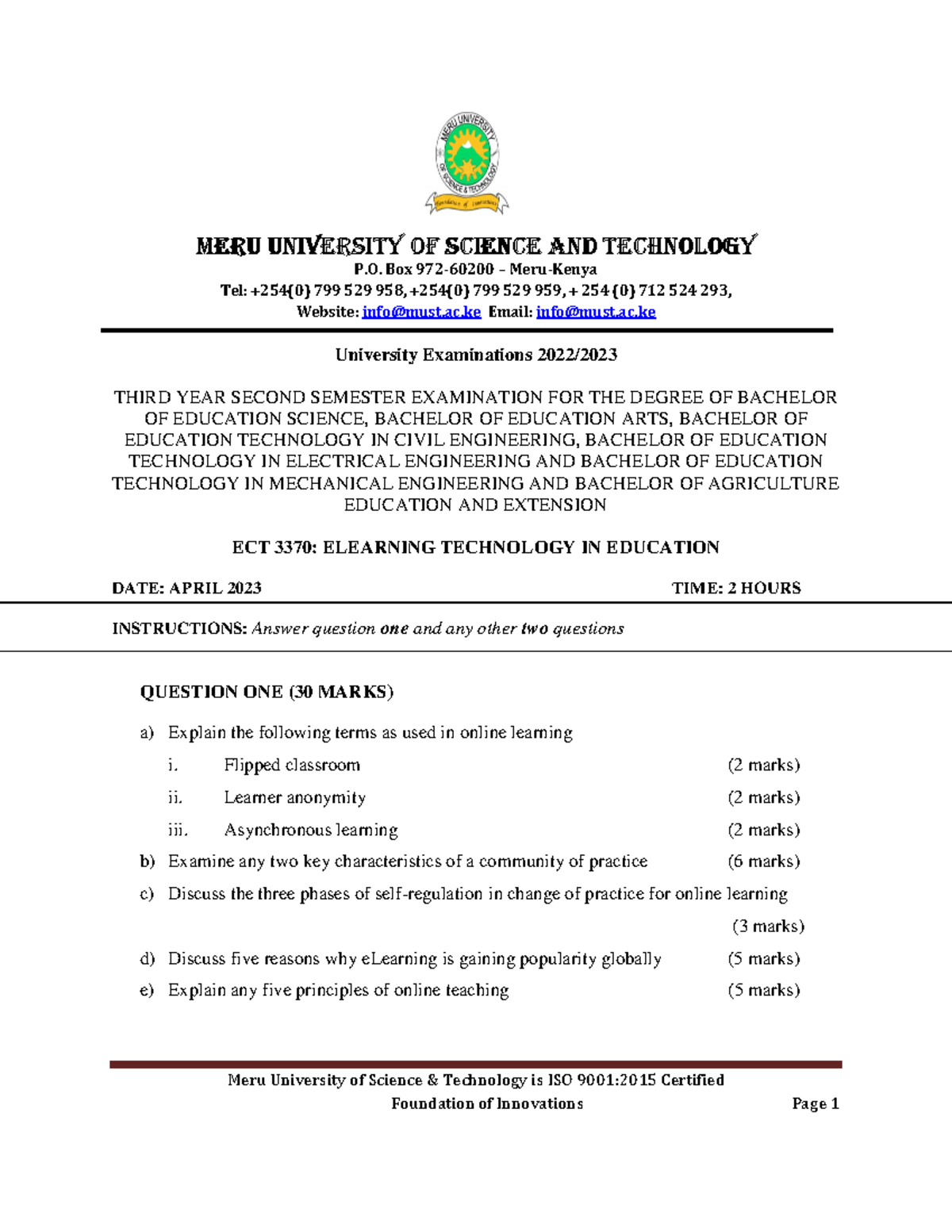 e learning technology notes, emp 3354 - Meru University of Science ...