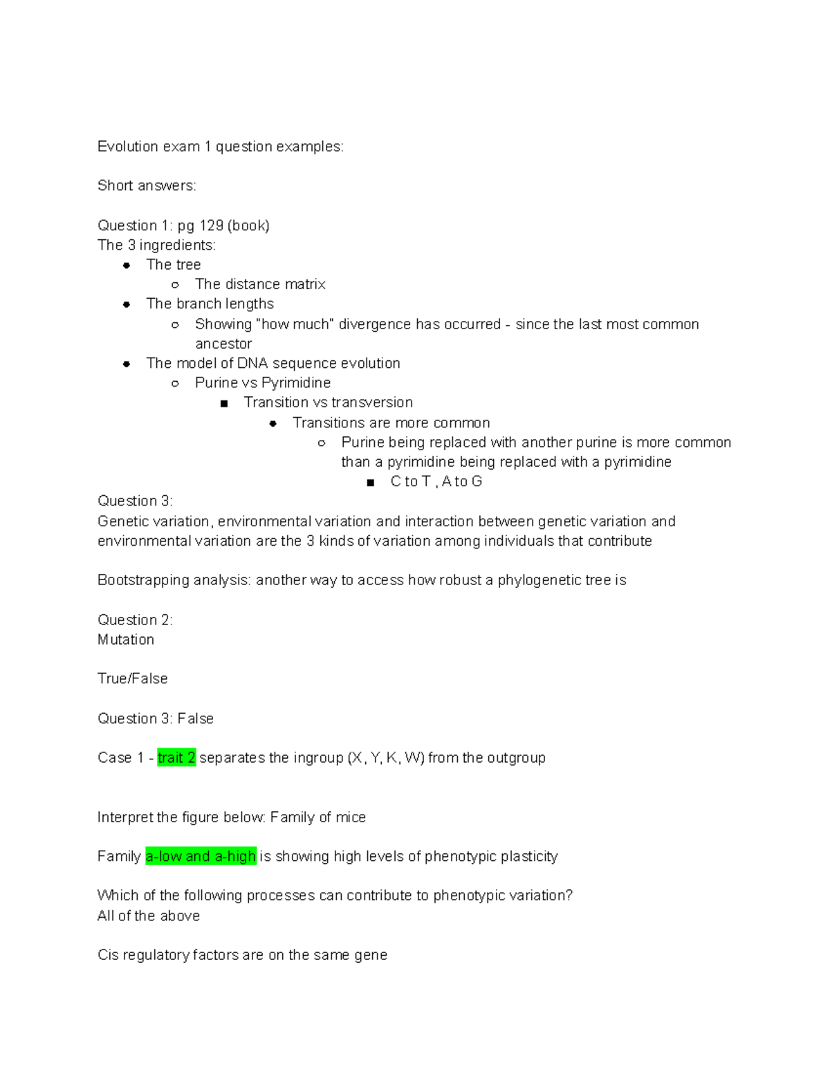 Evolution exam 1 practice questions - Evolution exam 1 question ...