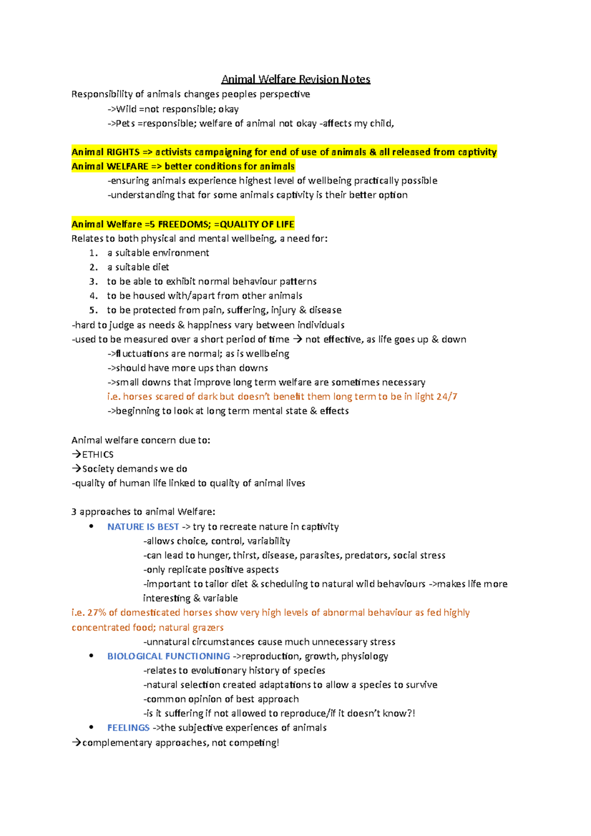 Animal Welfare Module Notes - Animal Welfare Revision Notes ...