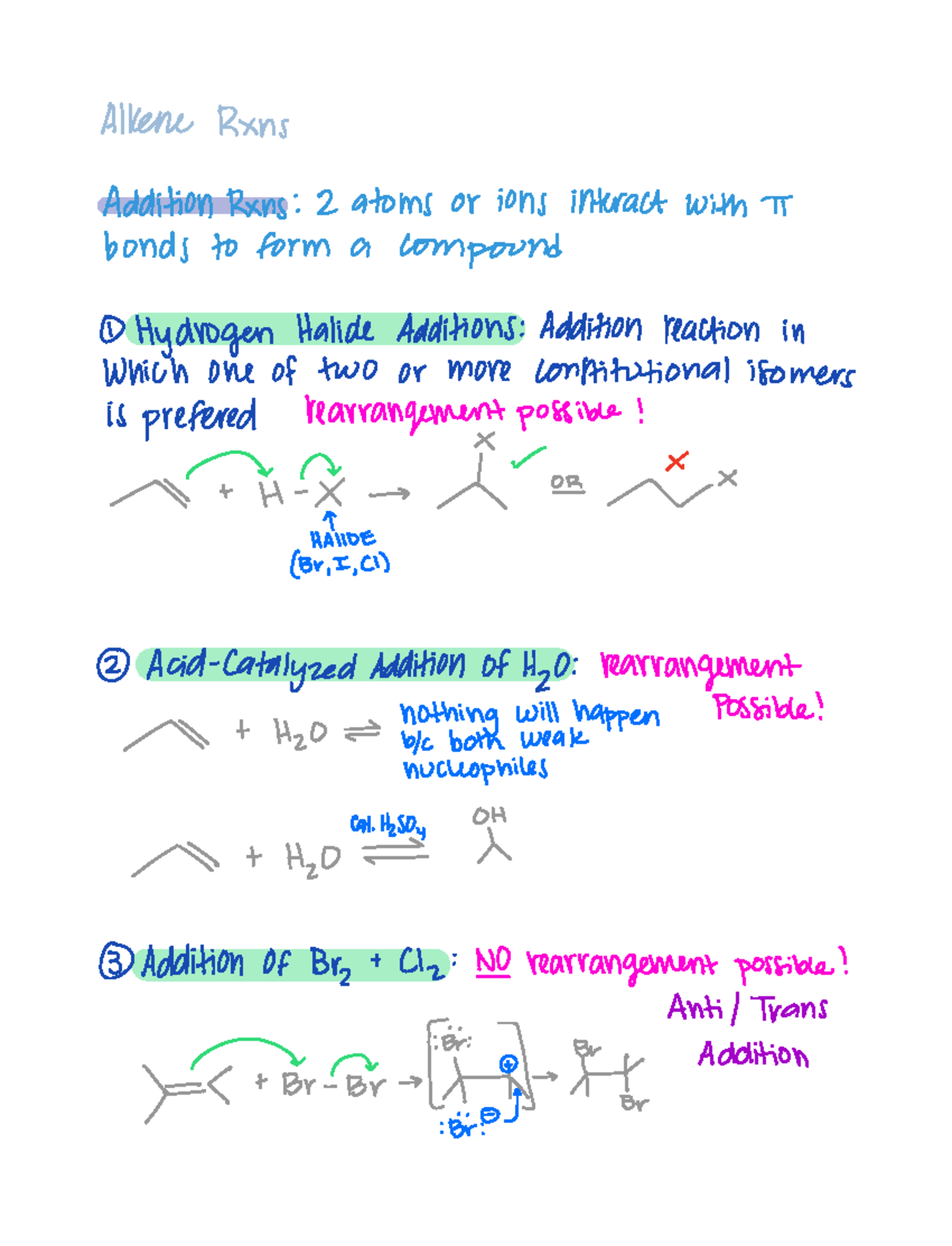 Rxns Alkenes - Snowden - Alkene Rxns Addition Rxns 2 atoms or ions ...