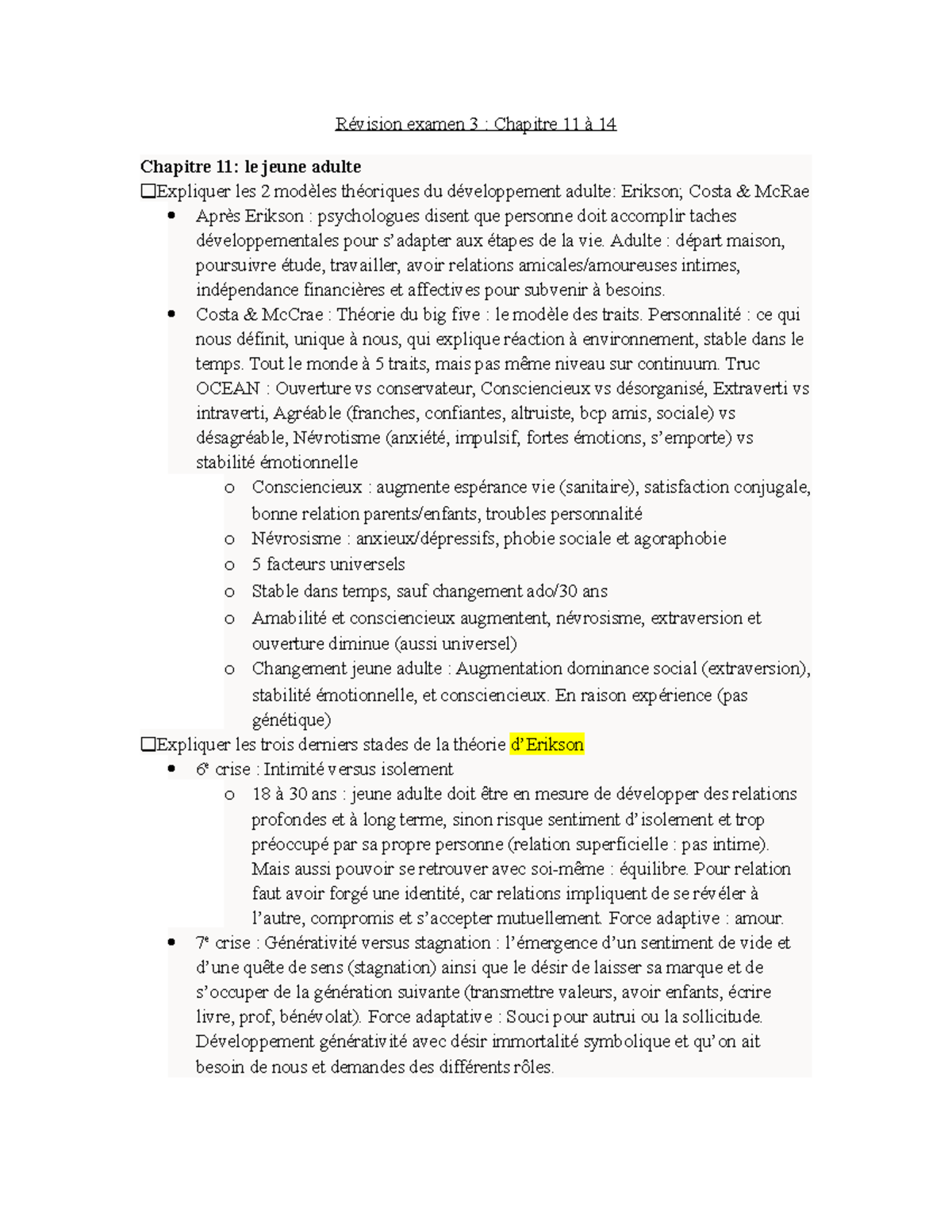 Revision exam 3 - Révision examen 3 : Chapitre 11 à 14 Chapitre 11: le ...