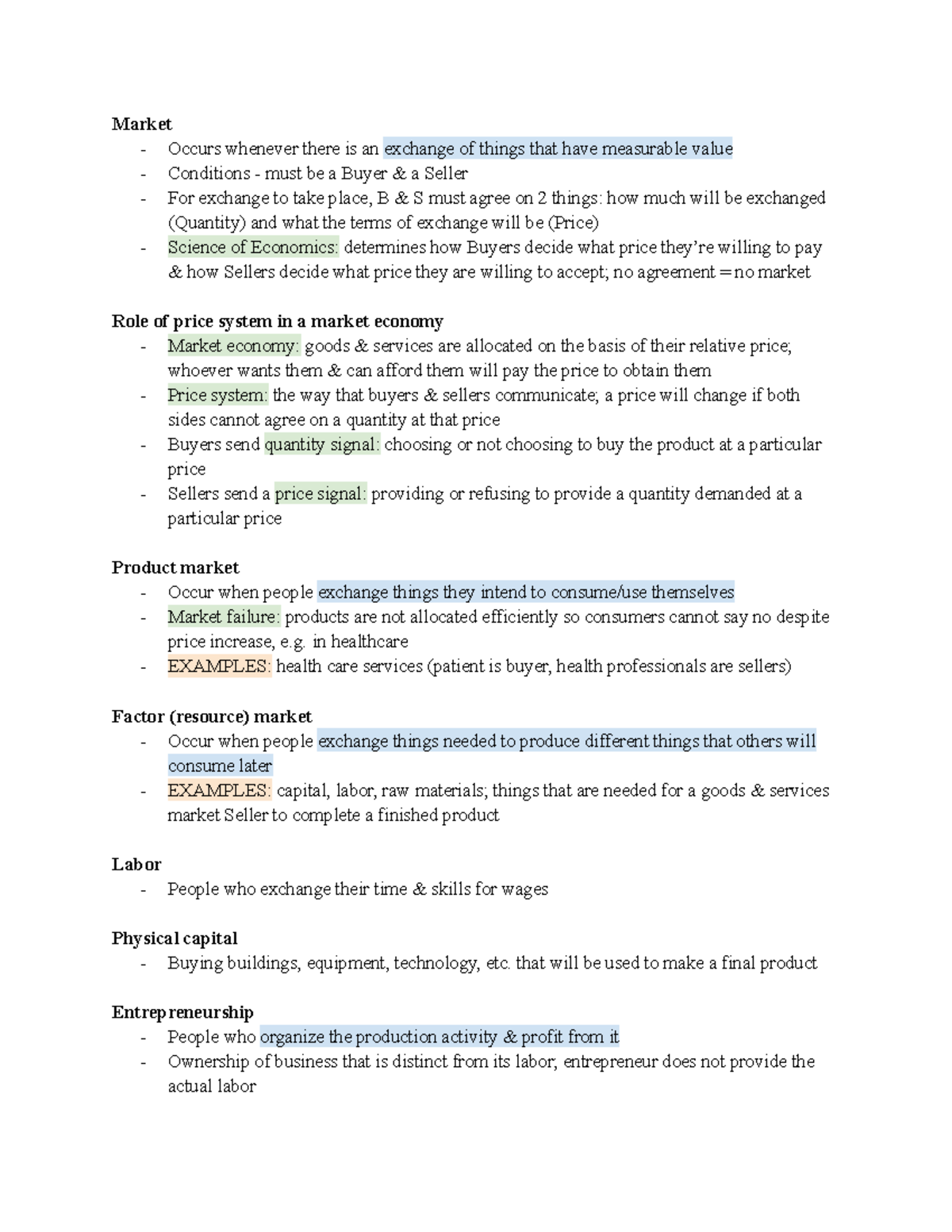 Econ Exam 1 Study Guide ( Print) - Market - Occurs whenever there is an exchange of things that ...