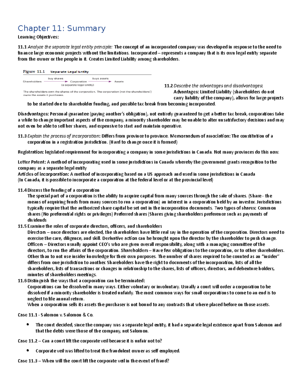 Chapter 11 Summary MCS 3040 - Chapter 11: Summary Learning Objectives ...