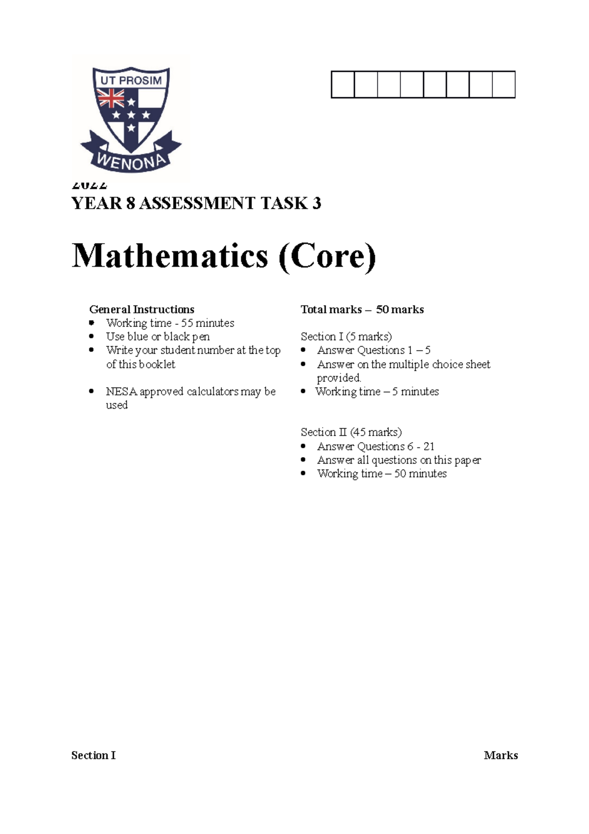 Year 8 Maths (core) Task 3 Term 3 2022 Final (1) - 2022 YEAR 8 ...