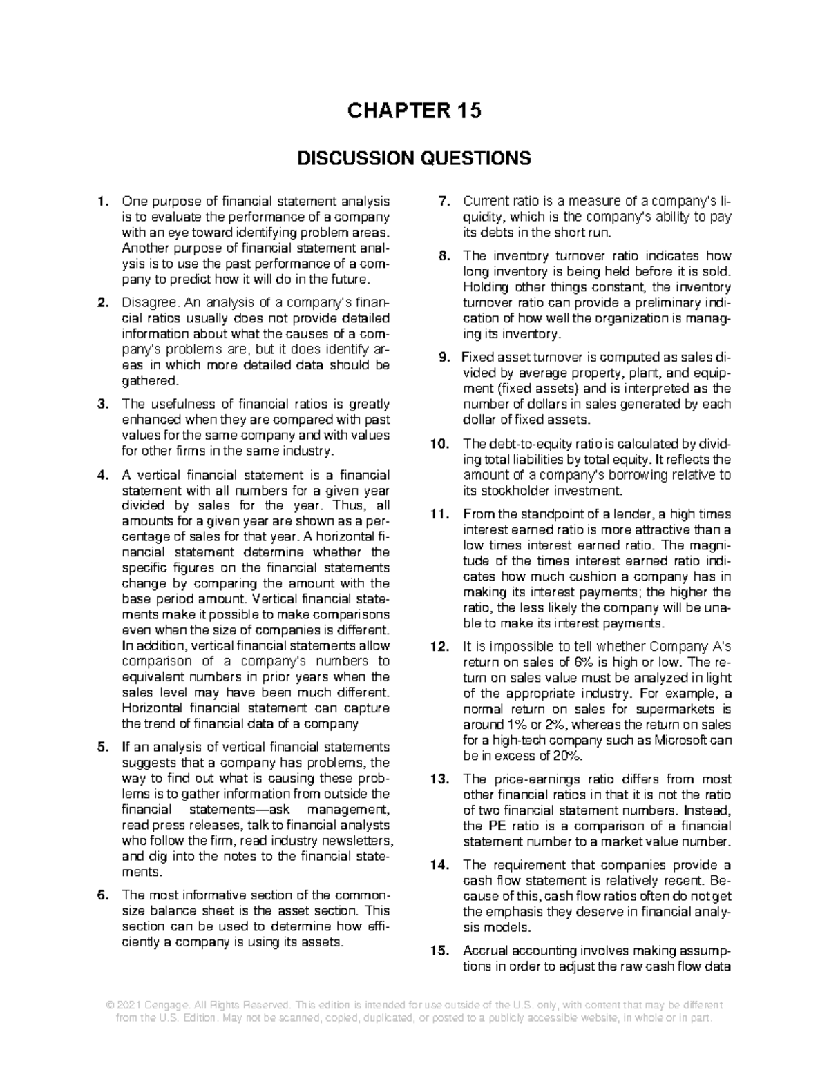 Chapter 15 - the answer for the practice - © 2021 Cengage. All Rights ...
