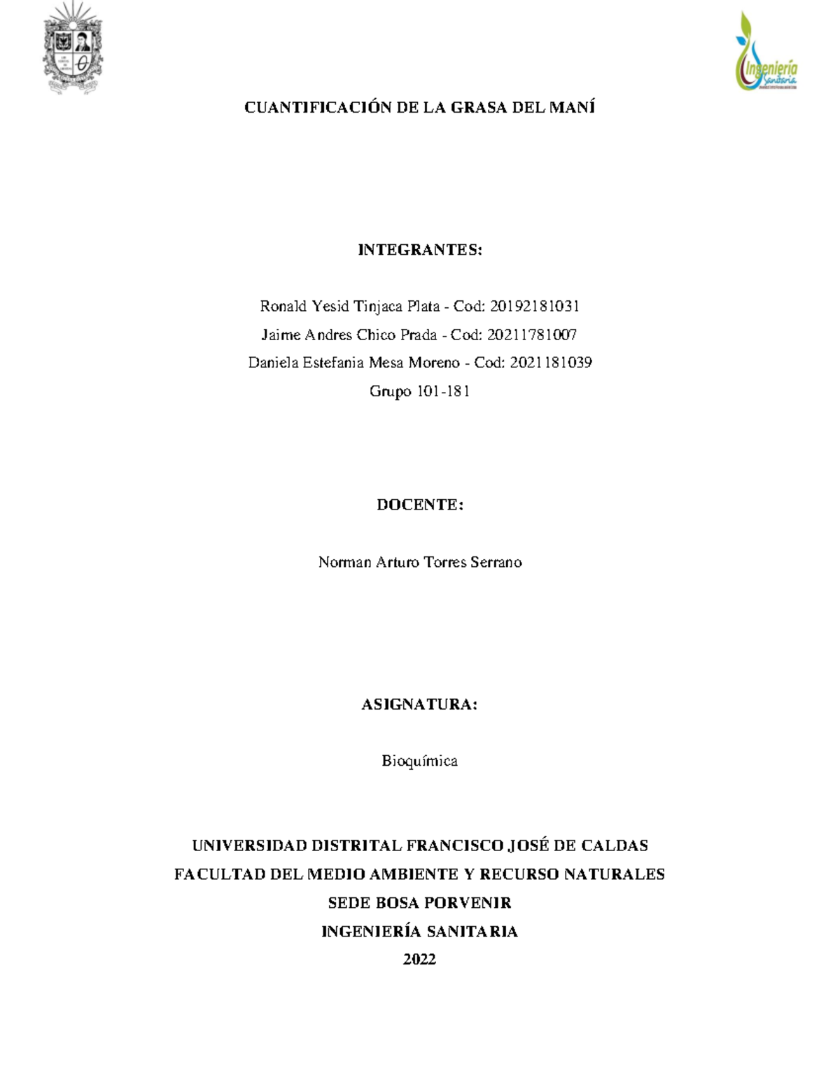 Cuantificación DE LA Grasa DEL MANÍ - CUANTIFICACIÓN DE LA GRASA DEL ...