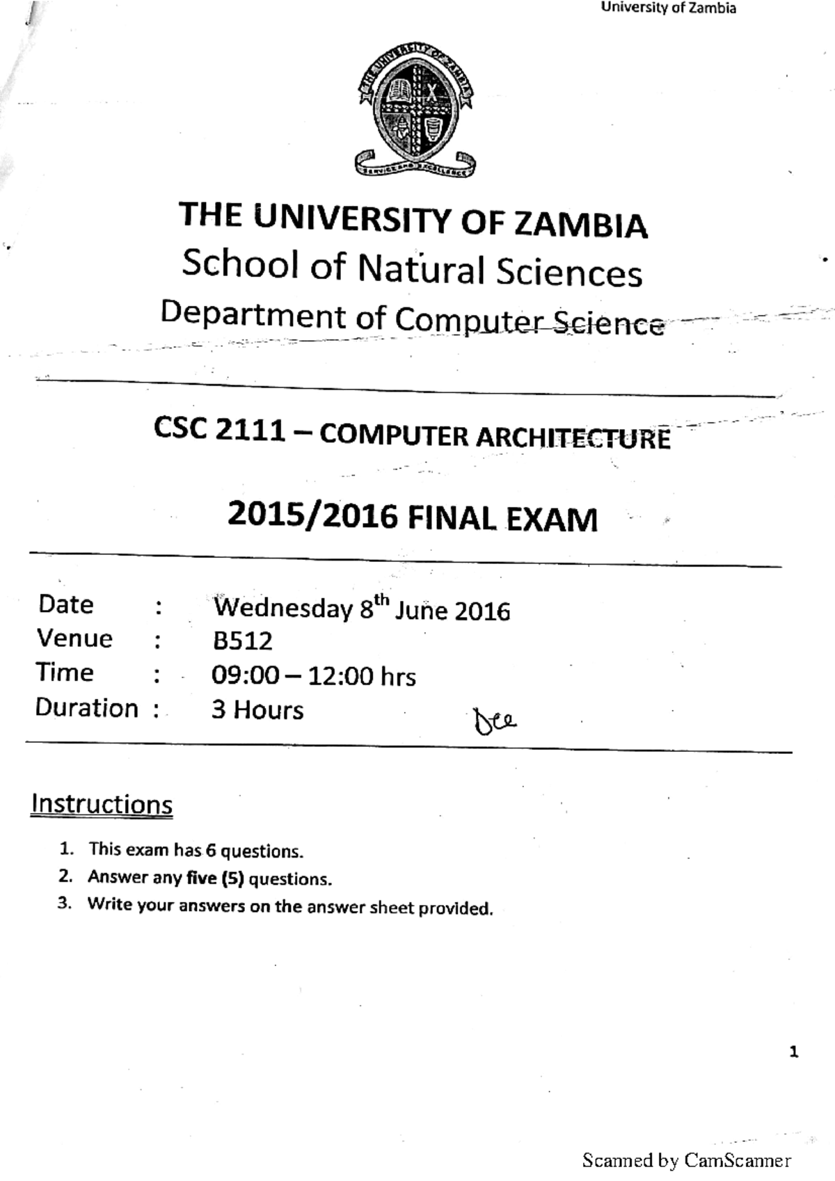 CSC 2111 2015-2016 Final Exam - Copy - Computer Architecture ...