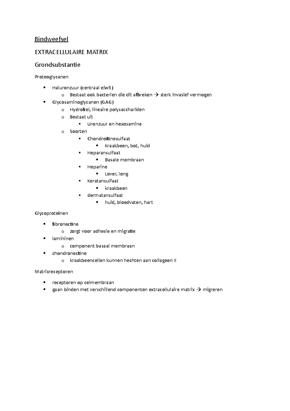 Bindweefsel samenvatting - Bindweefsel EXTRACELLULAIRE MATRIX ...