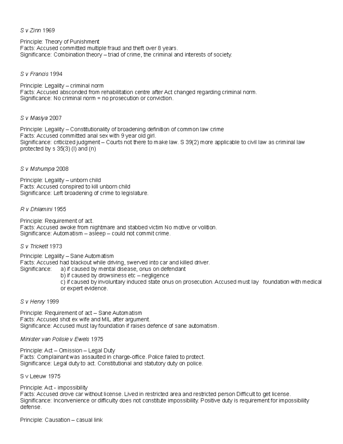 Criminal Law-Summary of Cases - S v Zinn 1969 Principle: Theory of ...