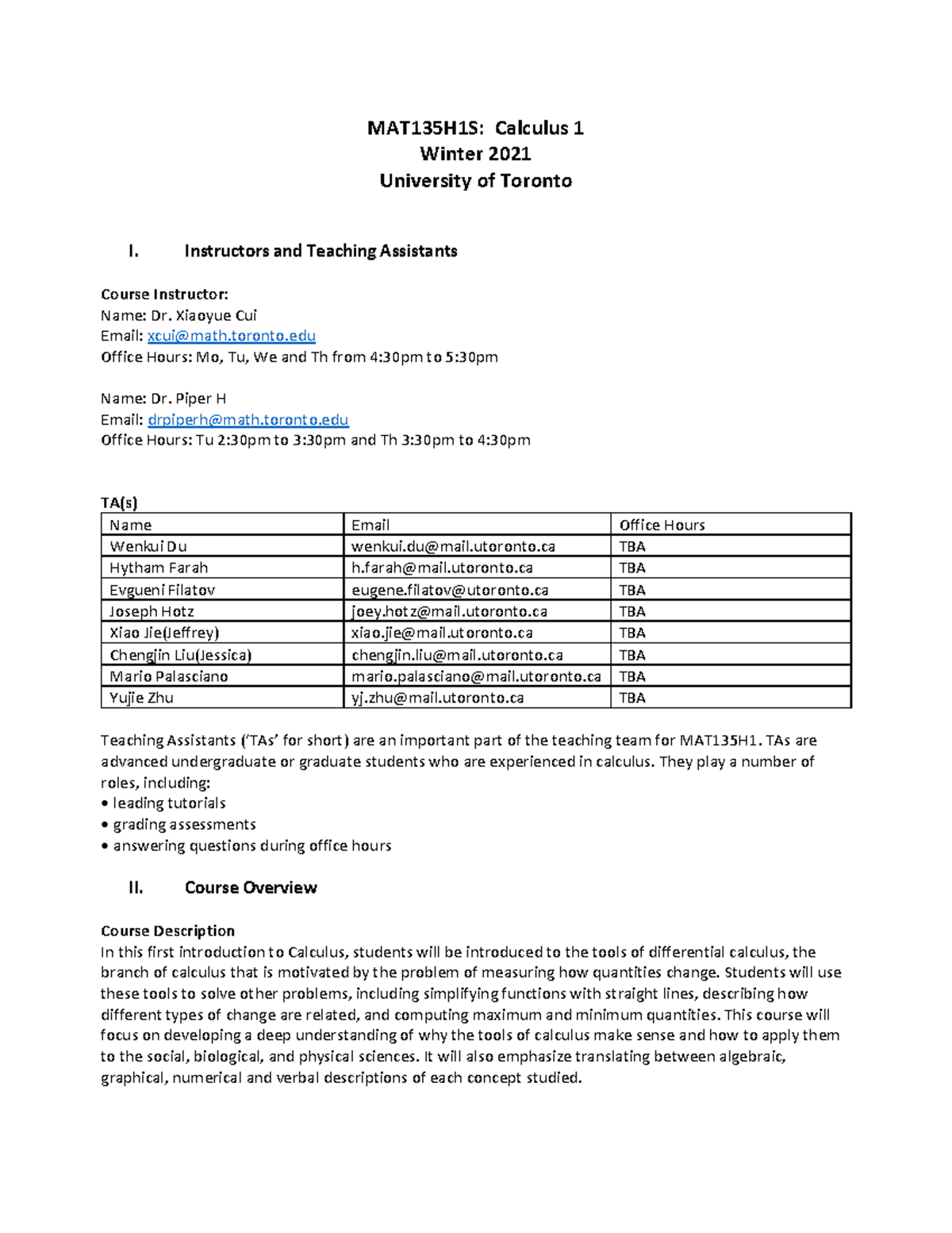 MAT135S-Winter 2021 Syllabus - MAT1 35H1S: Calculus 1 Winter 2021 ...