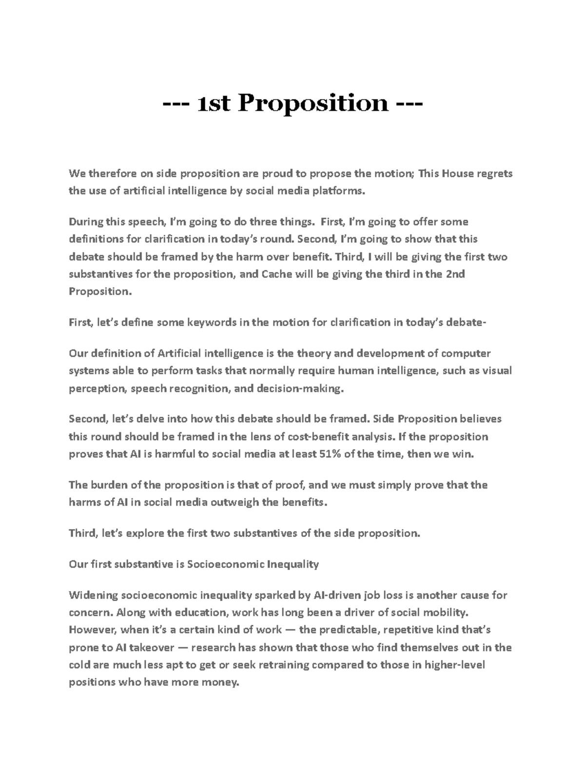 1st World Schools - Prop - 1st Proposition - We therefore on side ...