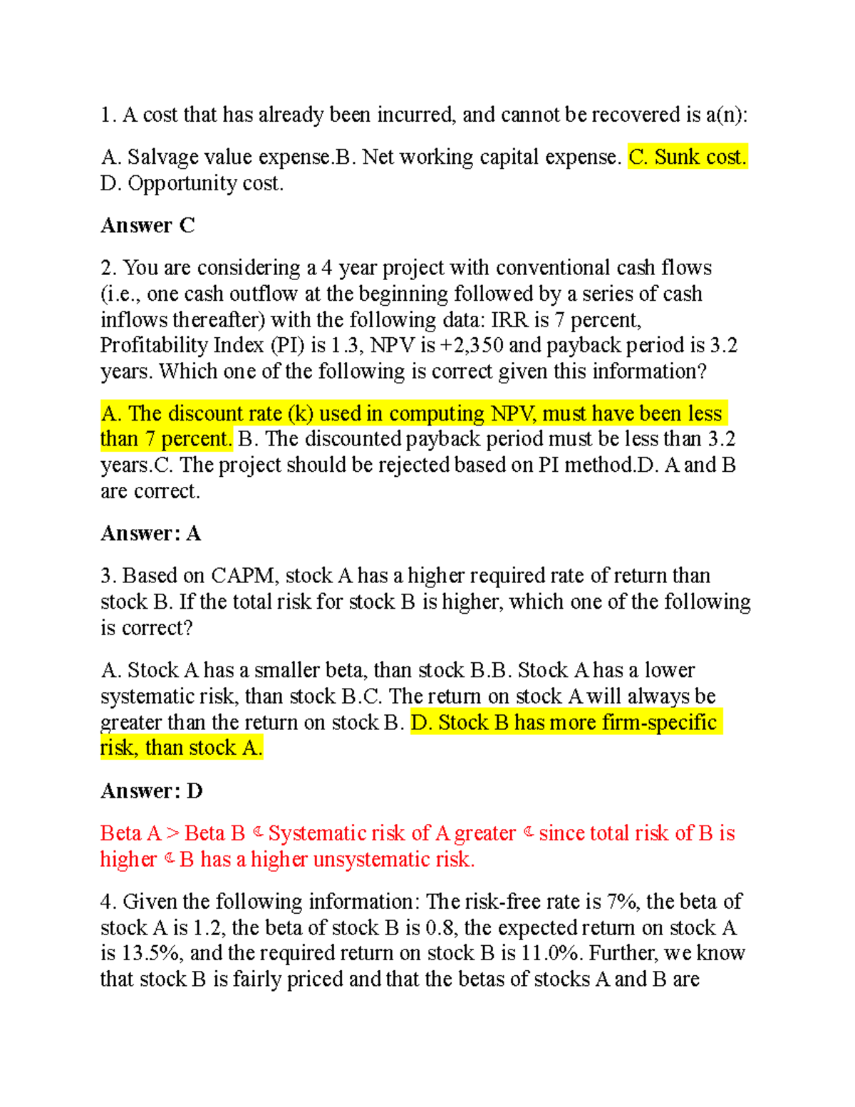 Finance Quiz and Exam Questions - Studocu