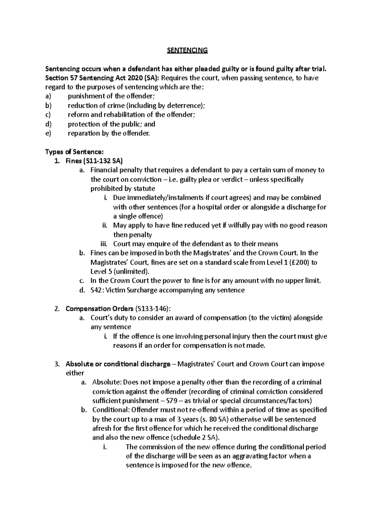 Sentencing - Criminal Law - SENTENCING Sentencing occurs when a ...