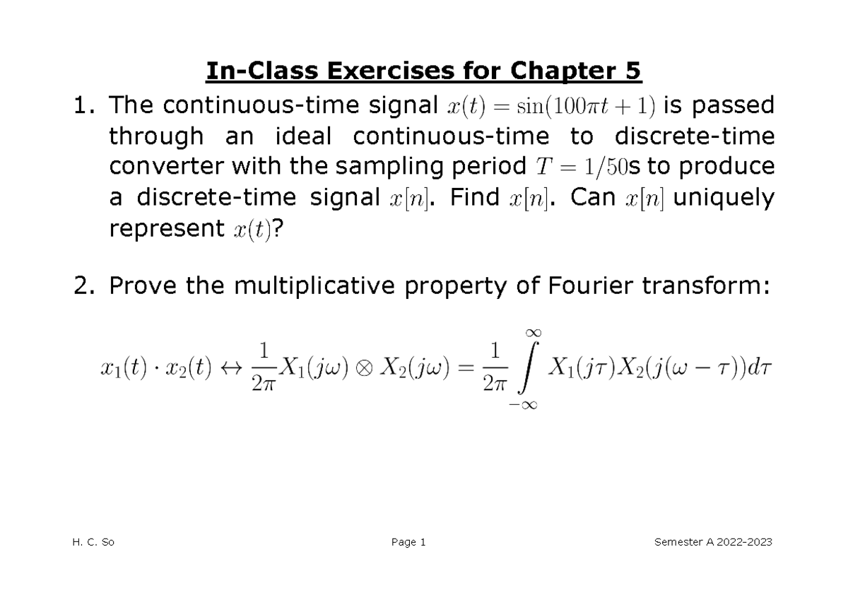 EE3210 5ex - In-Class Exercises for Chapter 5 The continuous-time ...