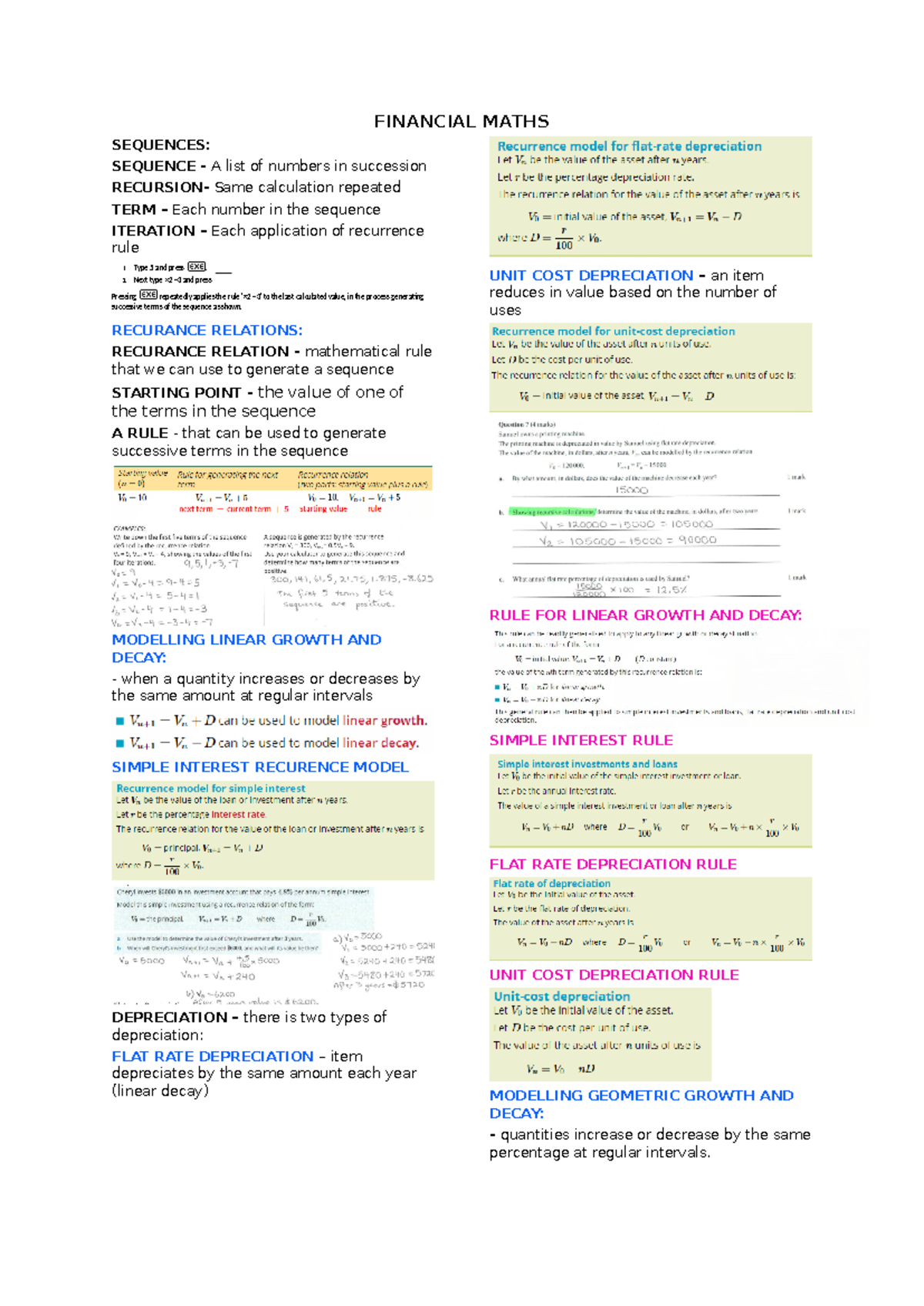 Financial maths recap - FINANCIAL MATHS SEQUENCES: SEQUENCE - A list of ...