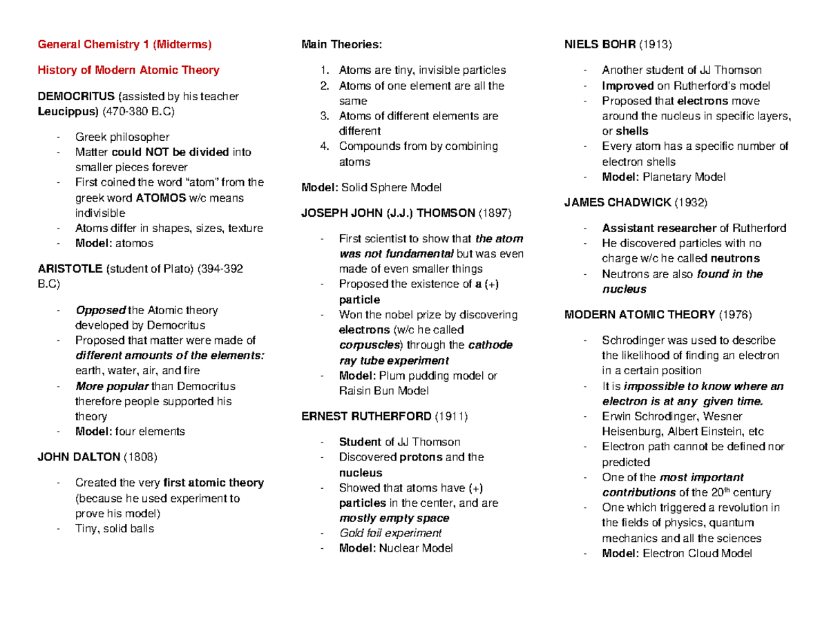 General Chemistry 1 History Of Modern Atomic Theory General Chemistry