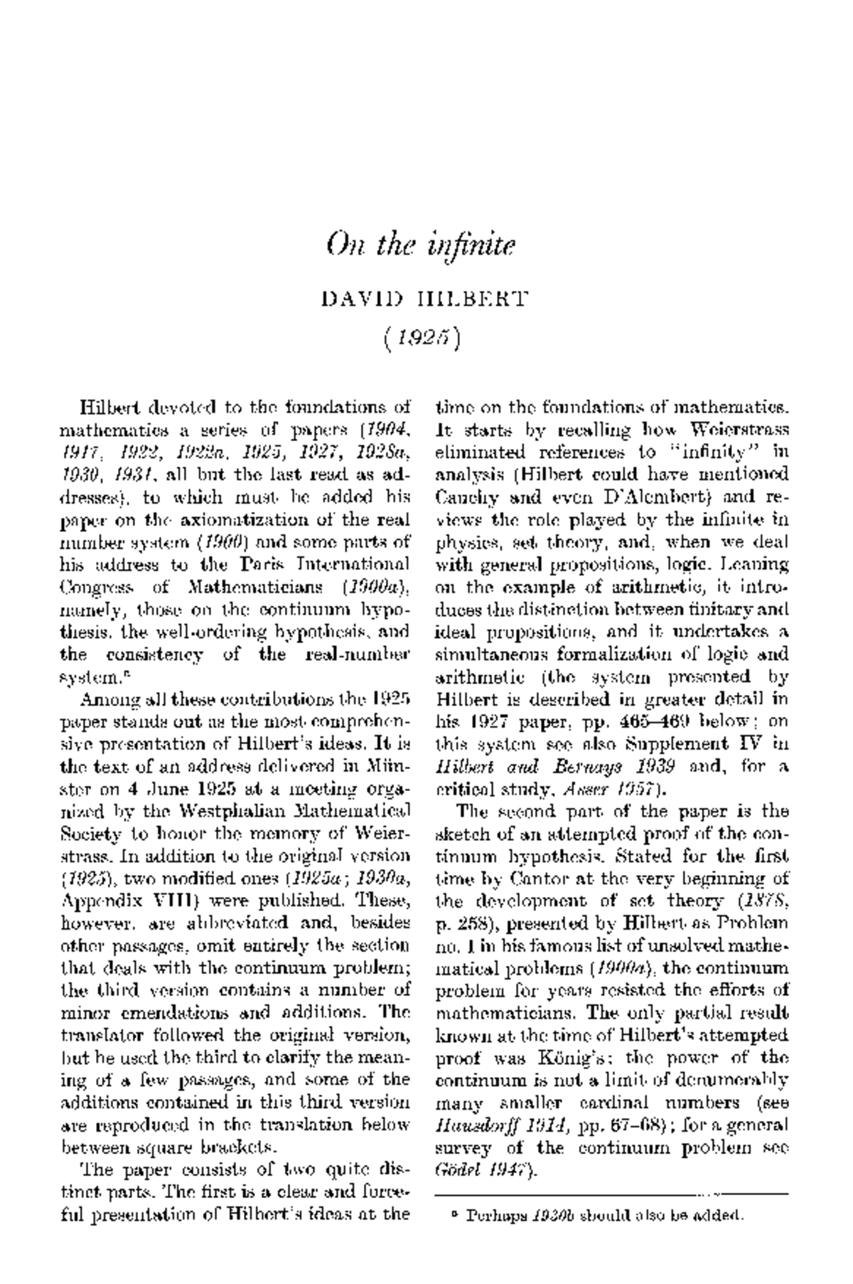 Hilbert - On the Infinite - On the infinite DAVID HILBERT (1925 ...