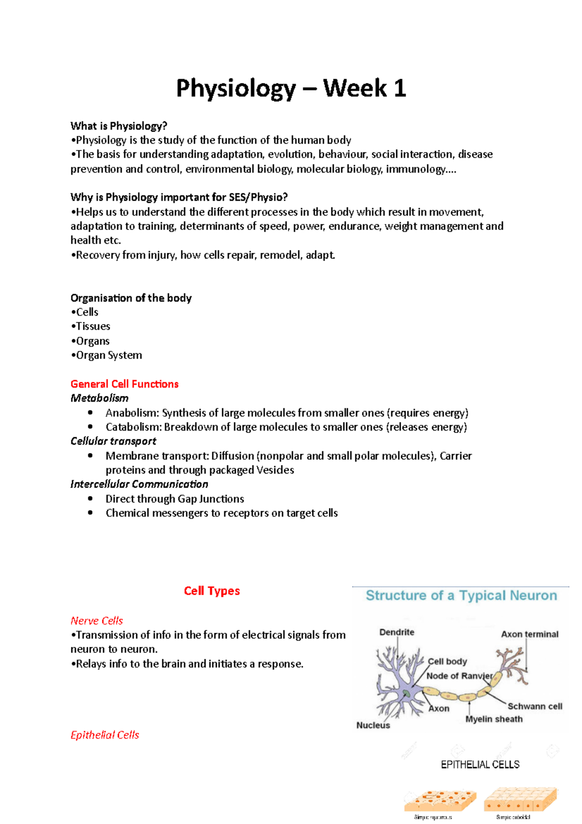 SS4202 Week 1 Lecture 1 - Physiology – Week 1 What is Physiology ...
