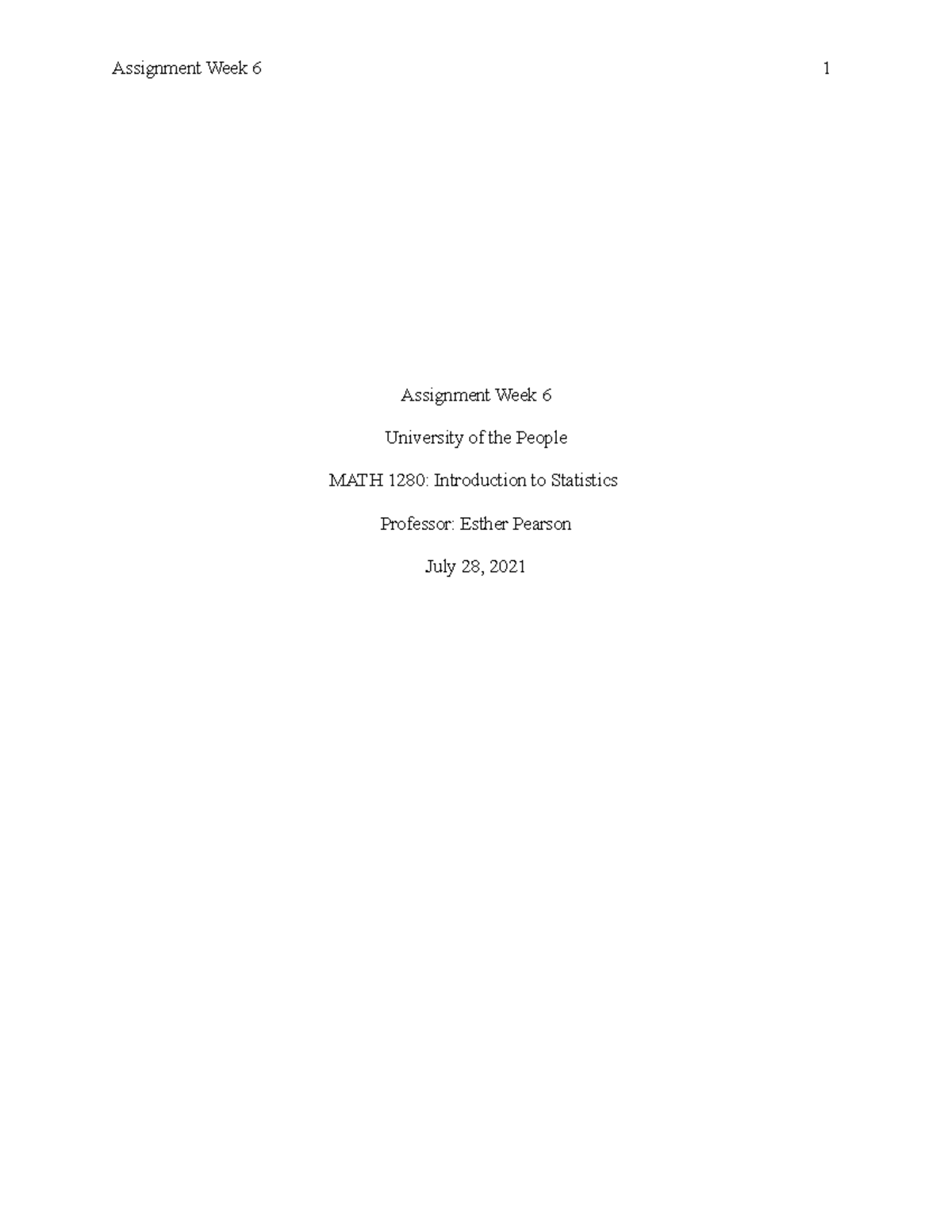 Assignment Week 6 Full answer Sheet - Assignment Week 6 University of ...