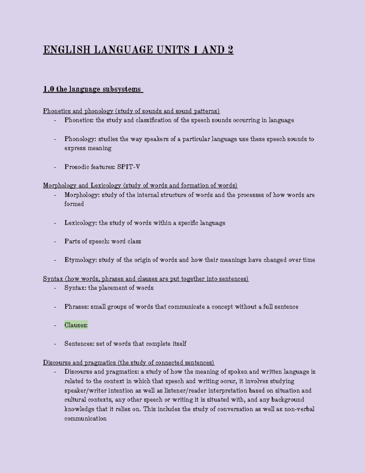 English language glossary - ENGLISH LANGUAGE UNITS 1 AND 2 1 the ...